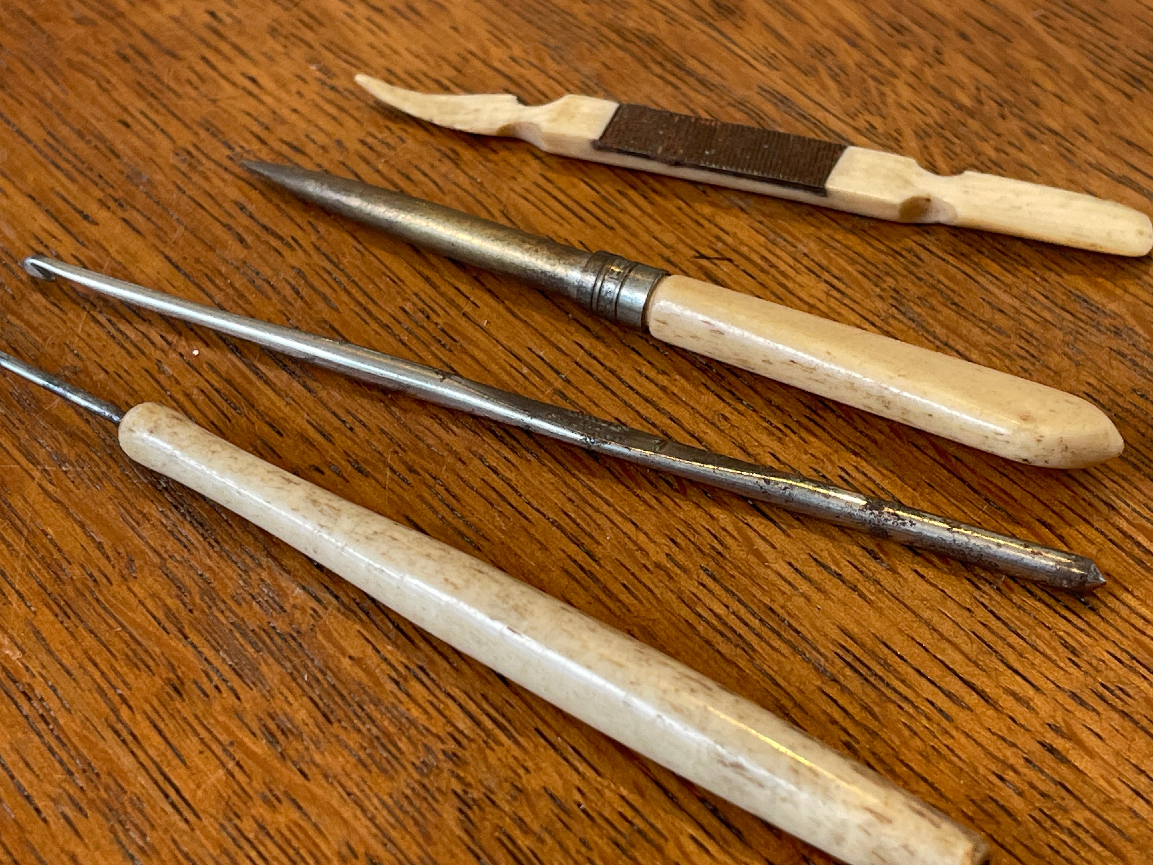 Antique British Sewing Tools – Bone Tatting Aids, Steel Stiletto & Mor ...