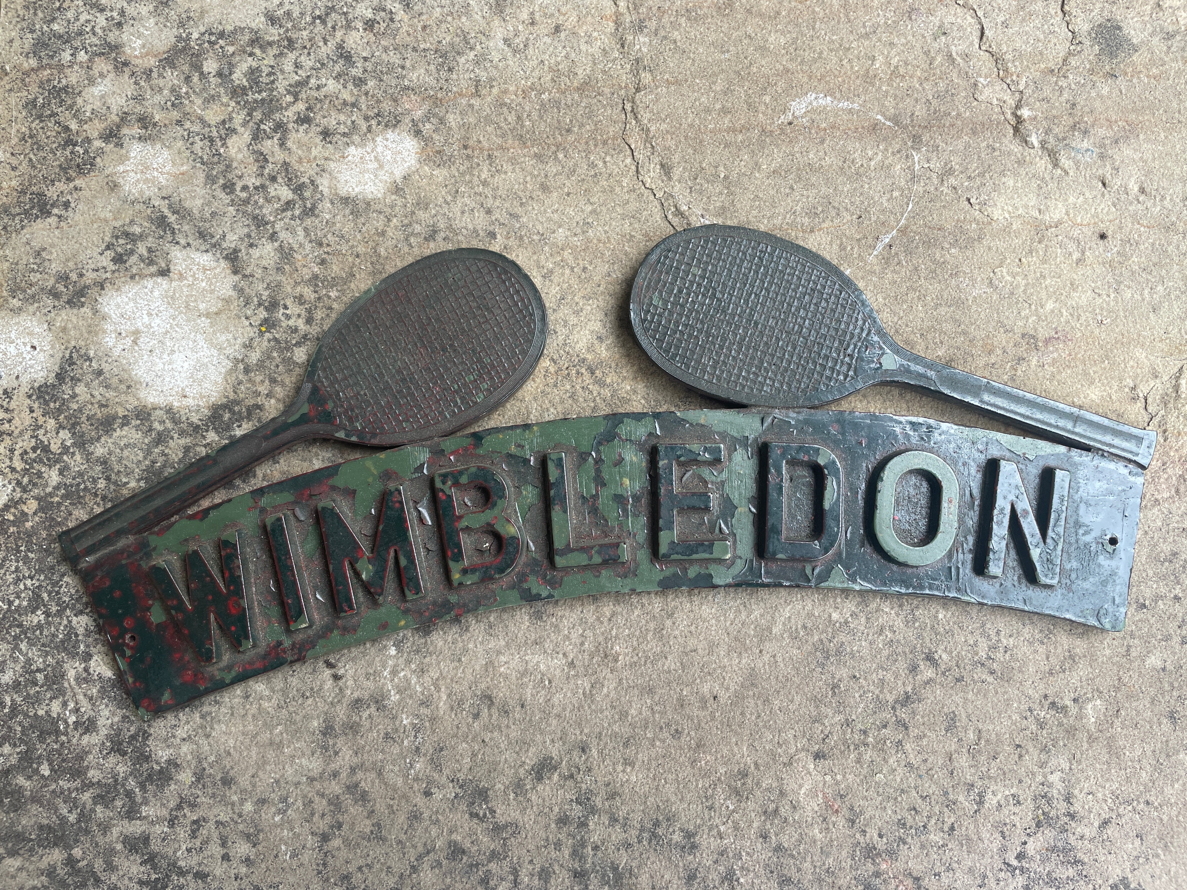 Vintage Wimbledon Tennis Sign – Green Plastic with Flaking Paint – 23c ...