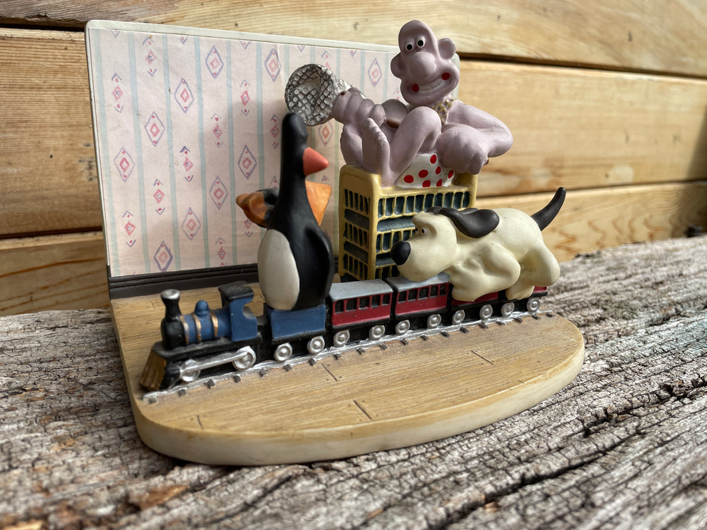 Vintage Wallace and Gromit Ornament by C and T.M. depicting train chas ...