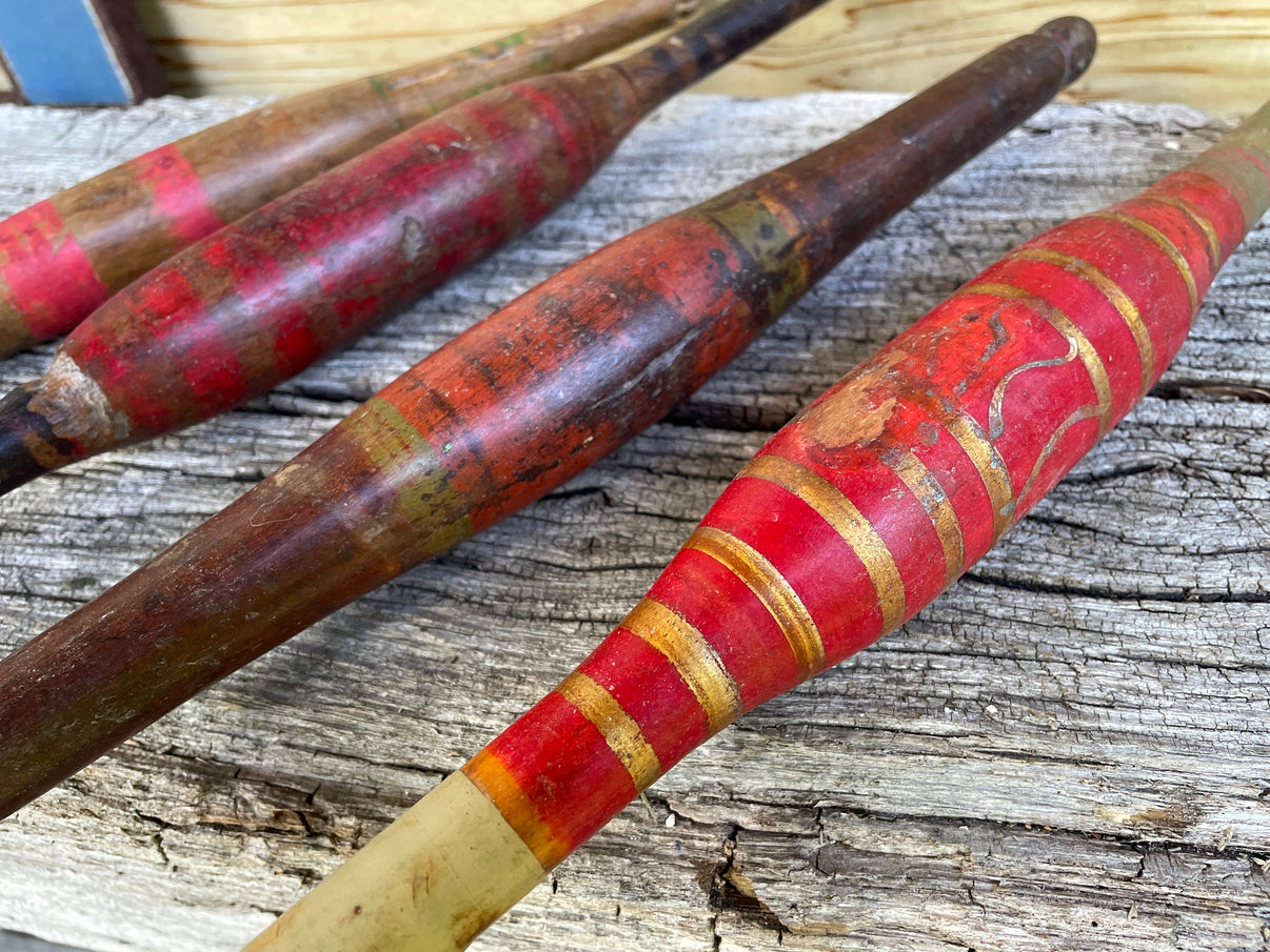 Antique wooden chapati bread rolling pins bright original lacquer pain ...